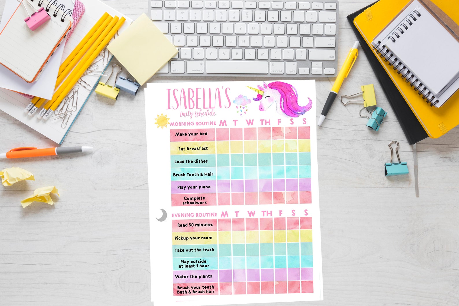 Unicorn Chore Chart Editable Rainbow Reward Chart Instant | Etsy