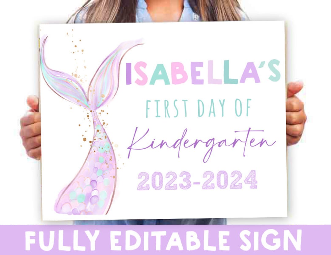 Mermaid First Day of School Sign, Girl Kindergarten Day of First Grade ...