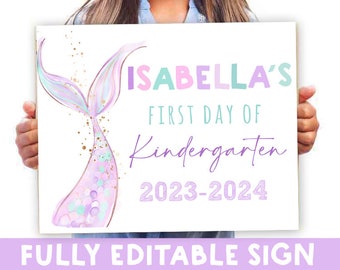 Editable First Day of Kindergarten Sign Mermaid First Day of - Etsy
