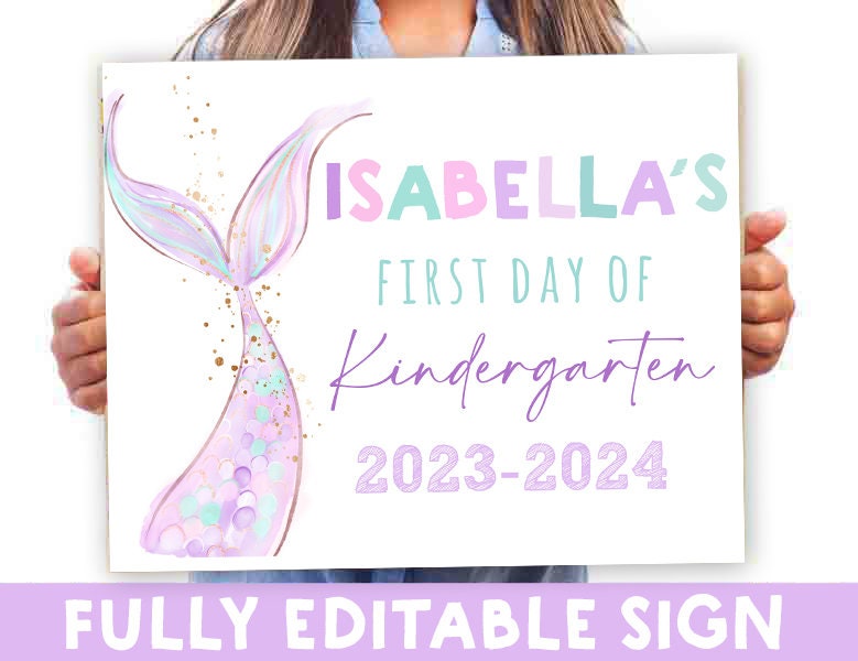 Mermaid First Day of School Sign, Girl Kindergarten Day of First Grade ...