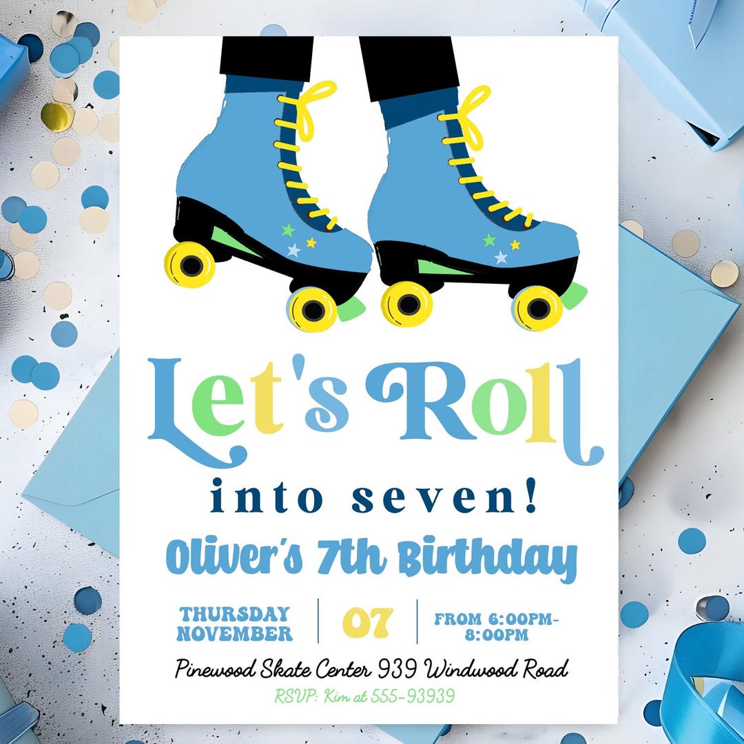 Roller Skate Birthday Party Invitation, Boy Roller Skate Birthday ...