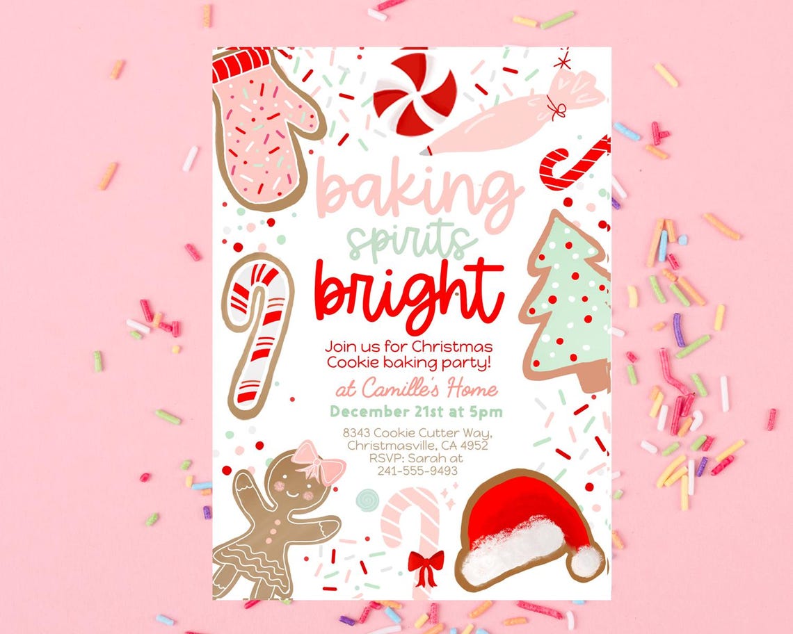 Baking Spirits Bright Christmas Cookie Invitation, Cookie Exchange ...