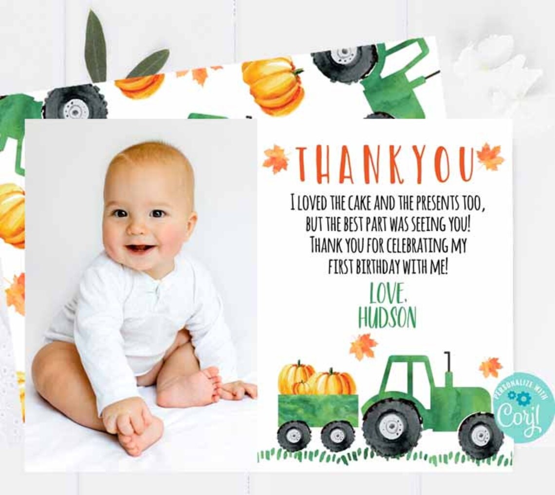 Editable Pumpkin Tractor Thank You Card With Photo Tractor | Etsy