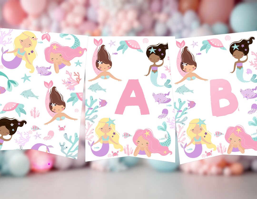 Mermaid Birthday Banner Printable, Oneder the Sea Birthday Party Under ...