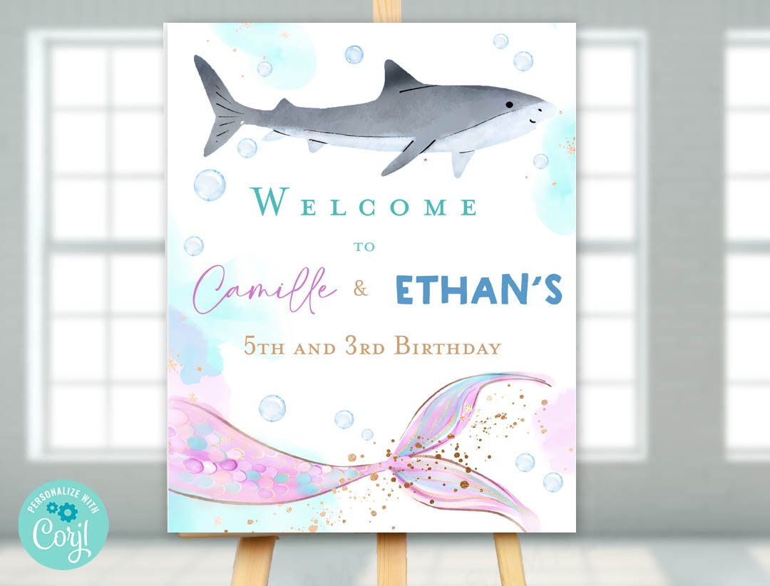 Mermaid and Shark Birthday Party Welcome Sign Sharks and Mermaids ...