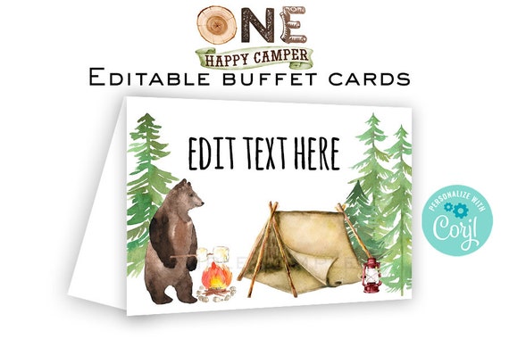 Editable One Happy Camper Buffet Cards Enter Your Own Text - Etsy