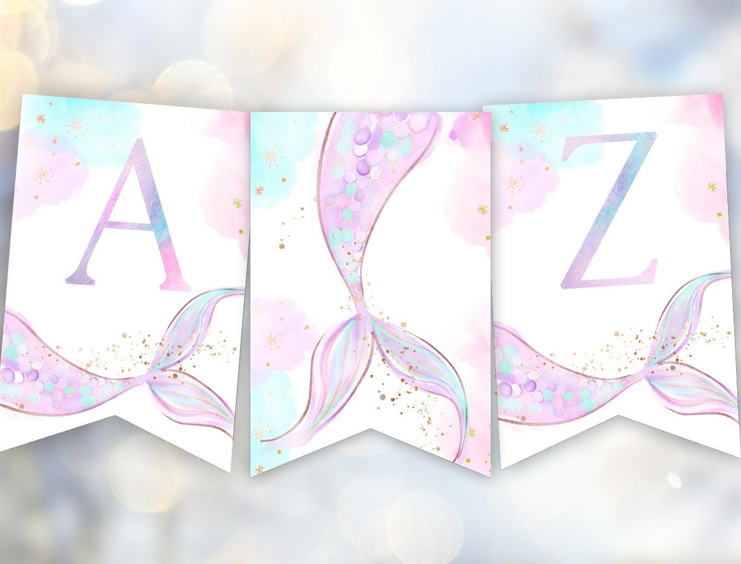 Mermaid Birthday Banner Printable, Oneder the Sea Birthday Party Under ...