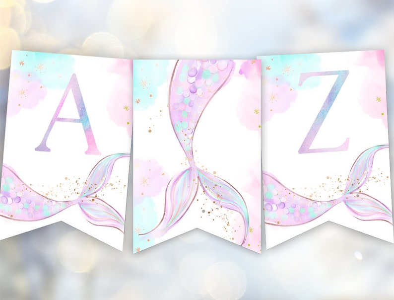 Mermaid Birthday Banner Printable Oneder the Sea Birthday - Etsy