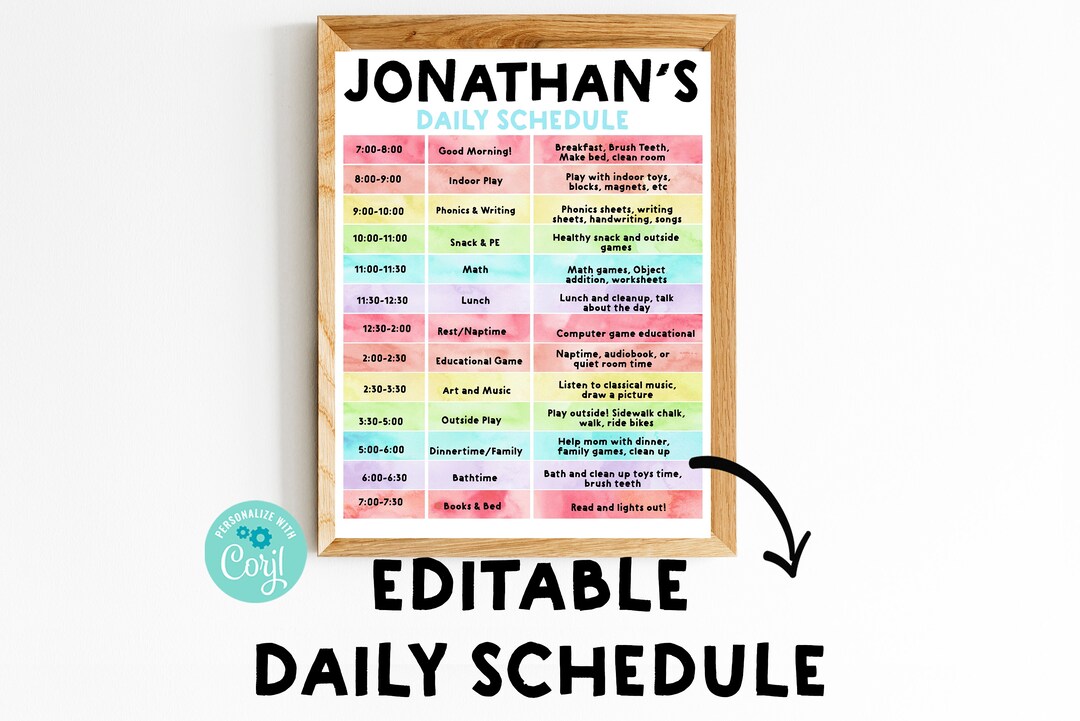 Boys School Schedule Printable Rainbow Schedule for Kids Daily Schedule ...