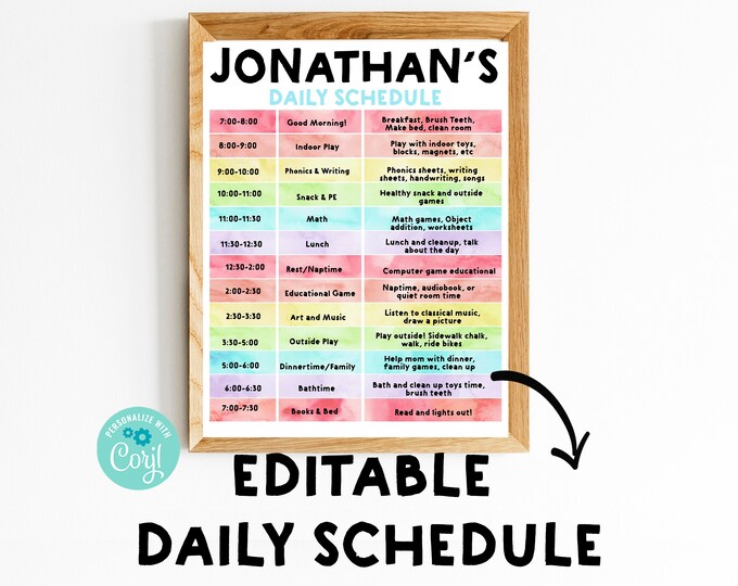 Boys School Schedule Printable Rainbow Schedule for Kids Daily - Etsy