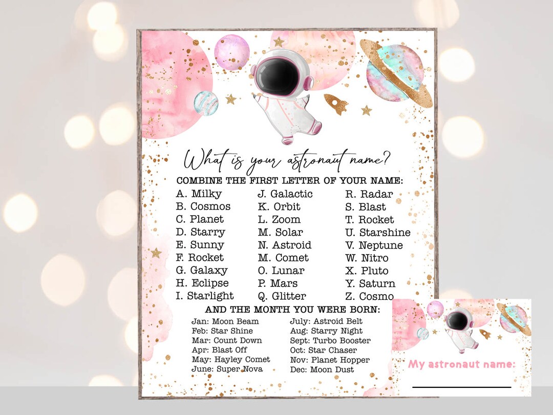 Astronaut Birthday Party Game What is My Astronaut Name Game, First ...