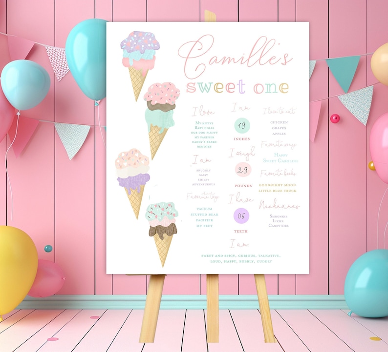 Sweet One Ice Cream Milestone Poster, Ice Cream First Birthday ...