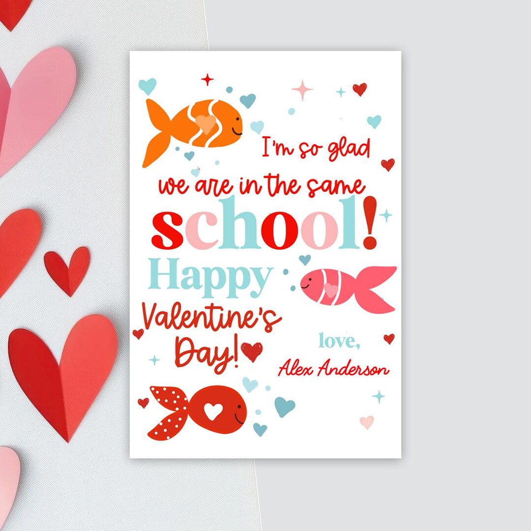 Fish Valentine's Day Card so Glad We Are in the Same School! Kids ...