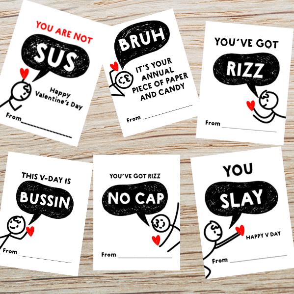 Kids Funny Printable Valentine's Day Cards, Kids Slang Gen Alpha Middle ...