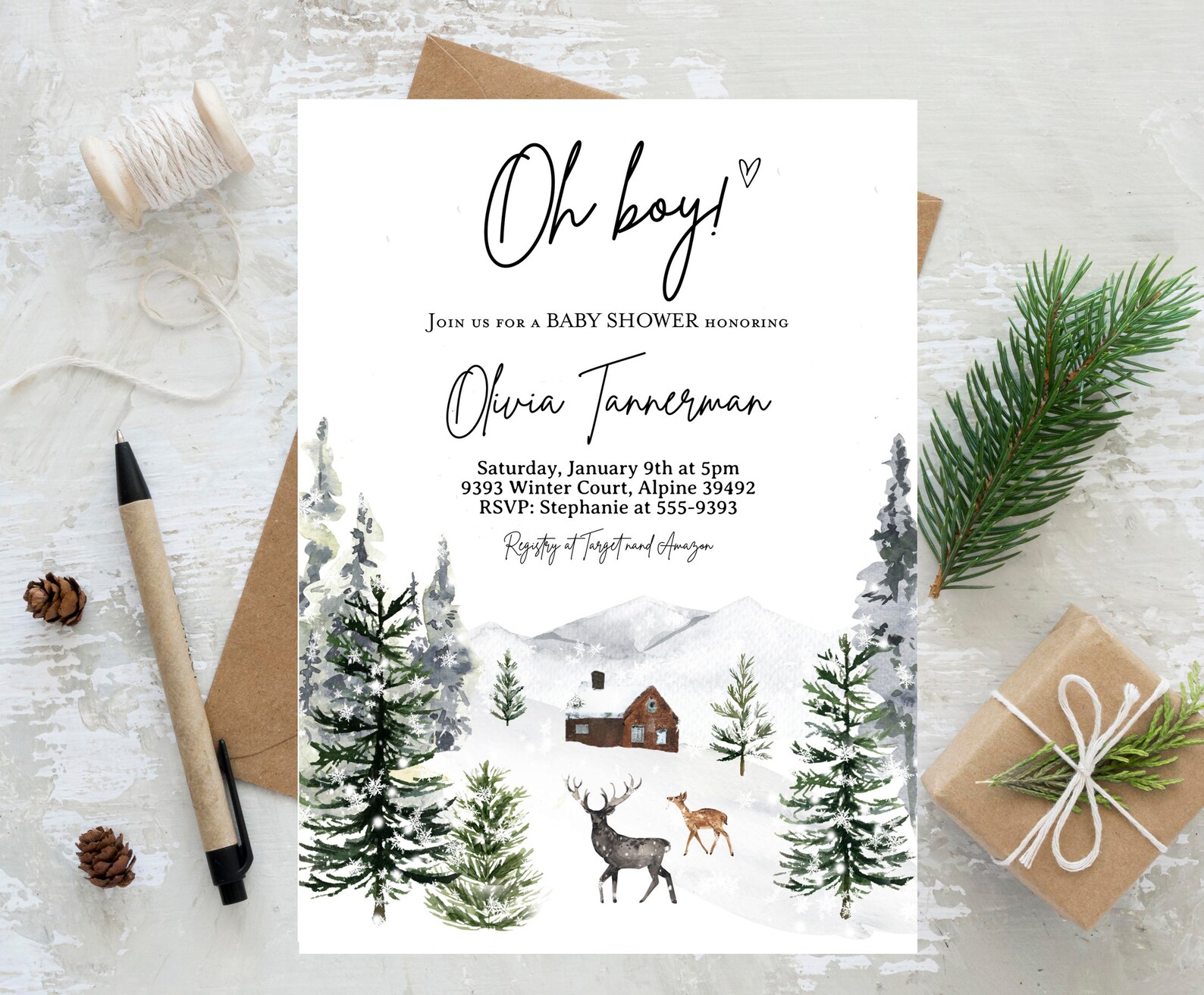 Winter Snow Baby Shower Invitation, Christmas Baby Shower Invitation ...