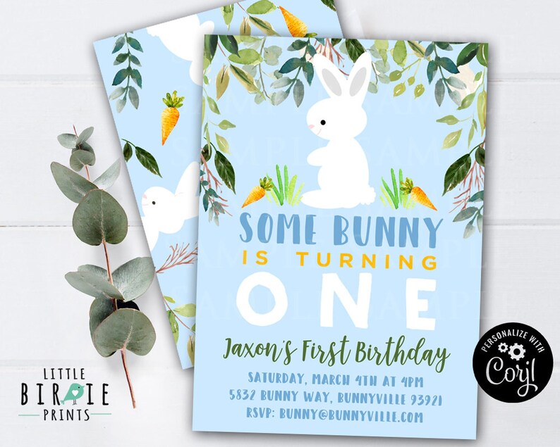 BOY SOME BUNNY is Turning One Invitation Blue Bunny First | Etsy