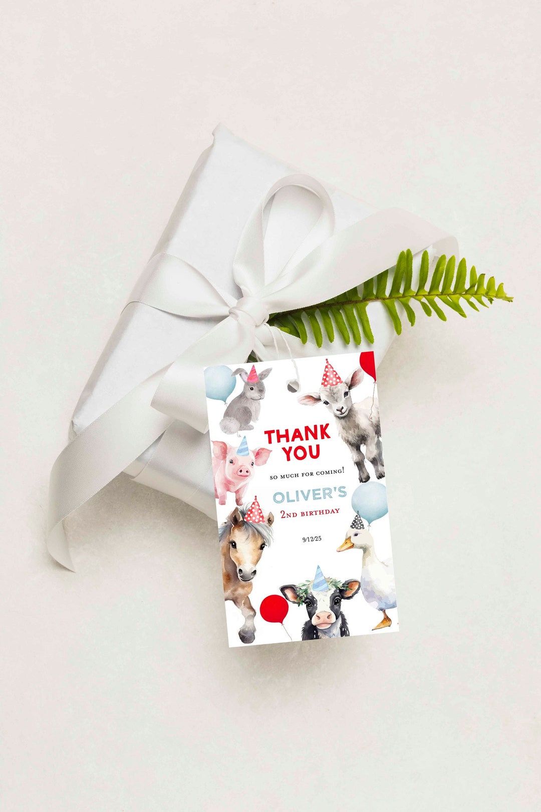 Farm Birthday Favor Tag, Farm Animals Party Animals Birthday Party Blue ...