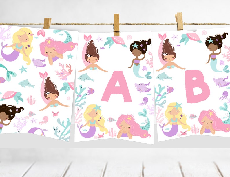 Mermaid Birthday Banner Printable, Oneder the Sea Birthday Party Under ...