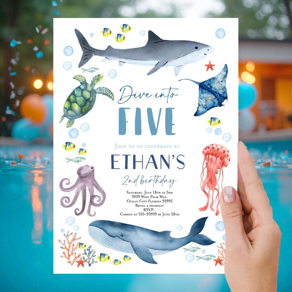 Dive Into Five Invitation, Under the Sea Shark Invitation, Whale 1st ...