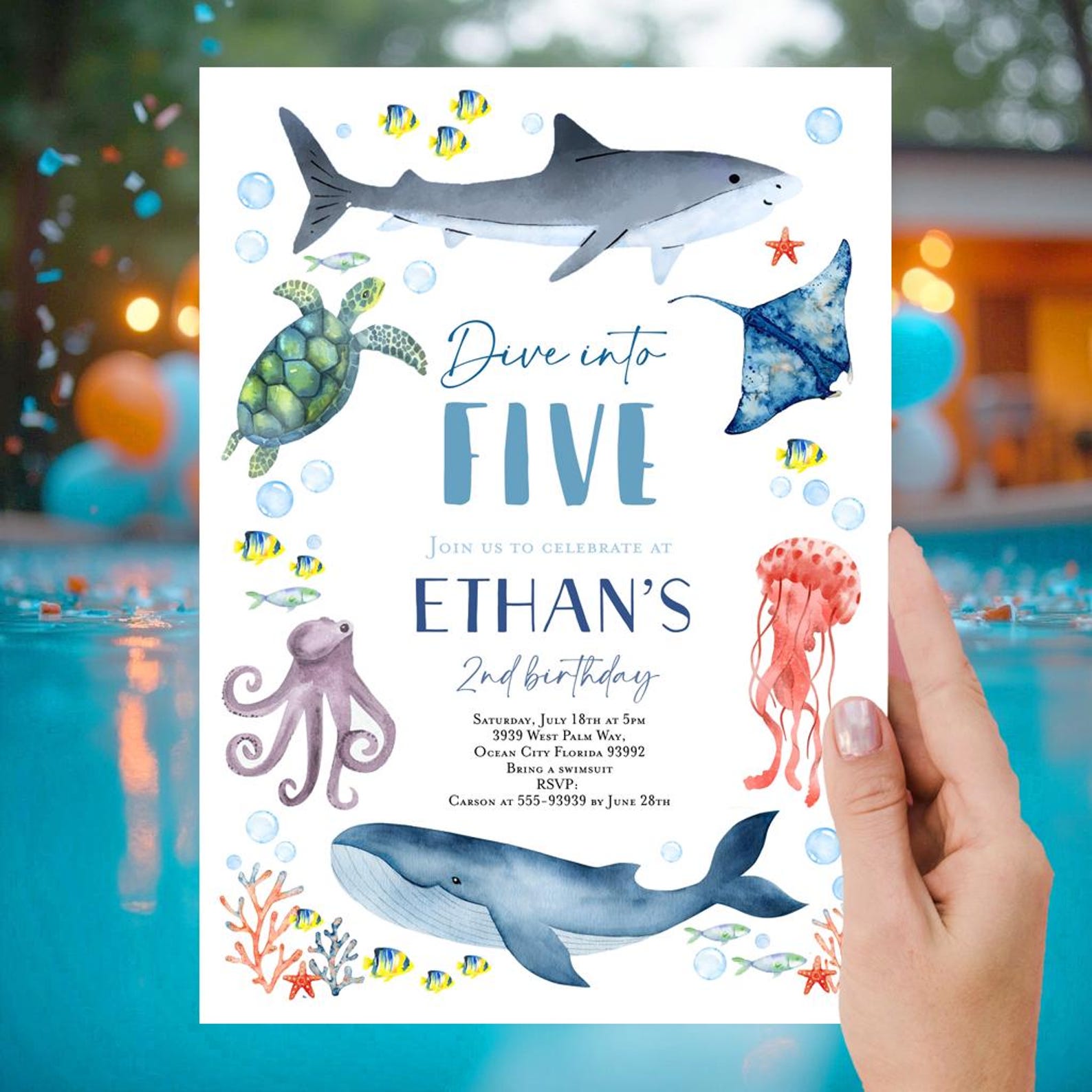 Dive Into Five Invitation, Under the Sea Shark Invitation, Whale 1st ...