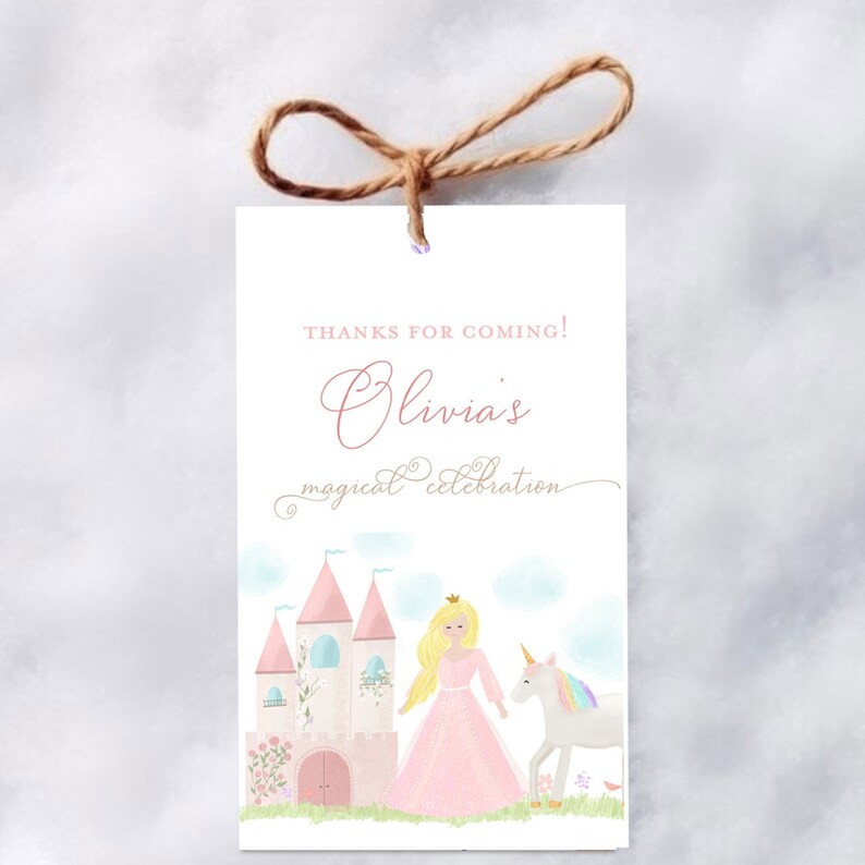 Princess Birthday Party Favor Tag, Princess Party Unicorn Favor Tag ...