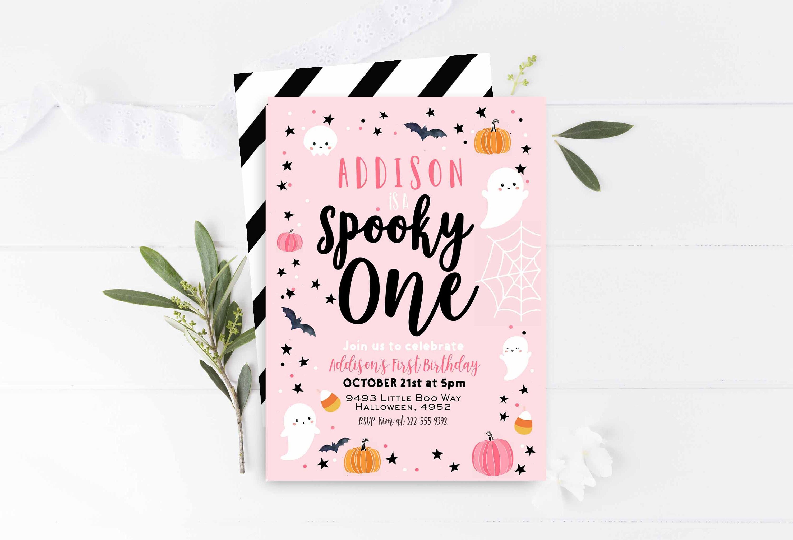 Spooky One Invitation Halloween First Birthday Invitation Pink | Etsy