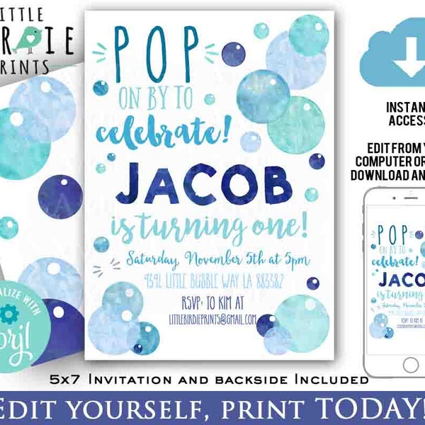 Bubble Birthday Party Invitations - Etsy