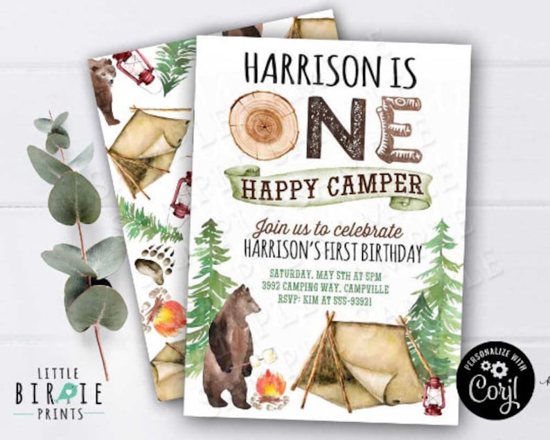 ONE HAPPY CAMPER Invitation Camping Birthday Invitation Camper - Etsy
