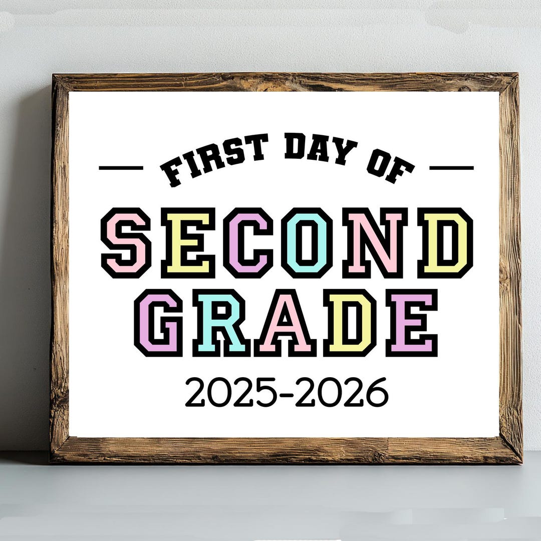 First Day of 2nd Grade First Day of Second Grade Sign Pink Rainbow ...