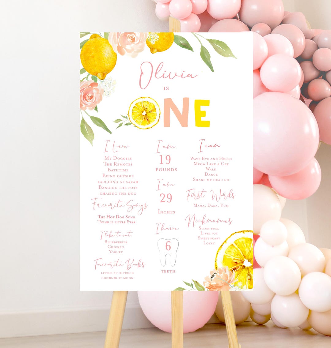 Lemon First Birthday Milestone Poster, Main Squeeze is Turning One ...