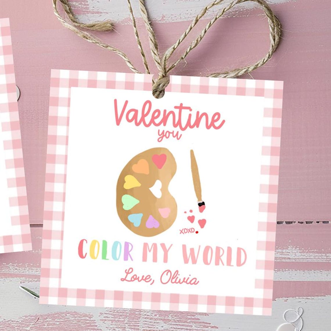 Printable Paint Valentine Tag Classroom Pink Gift Tag Watercolor Paints ...