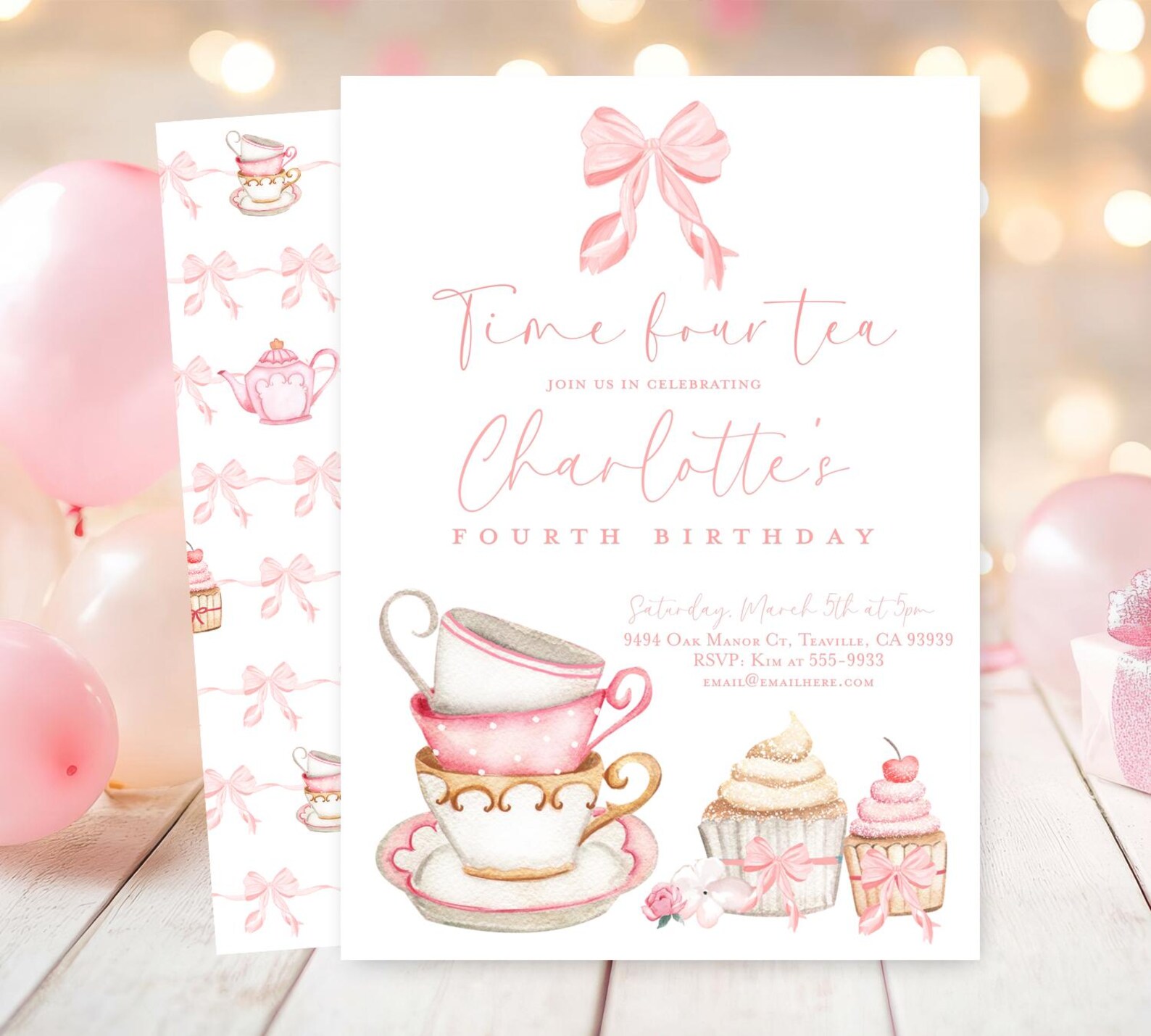 Tea Party Birthday Invitation Printable, Time Four Tea, Let's Par-tea ...