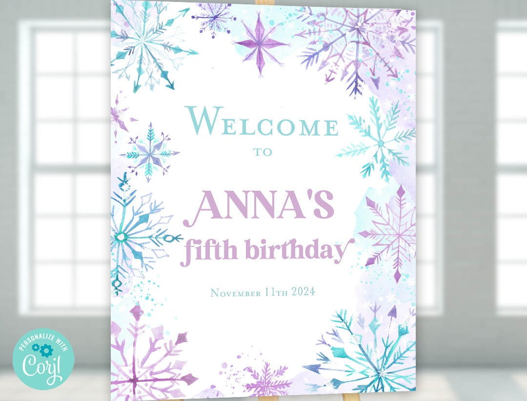 Winter Snowflake Birthday Welcome Sign, Winter Princess Birthday Party ...