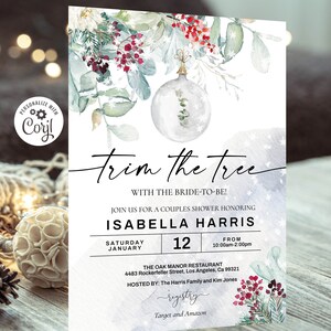 Editable TRIM the TREE Shower WINTER Bridal Shower Invitation Stock the ...