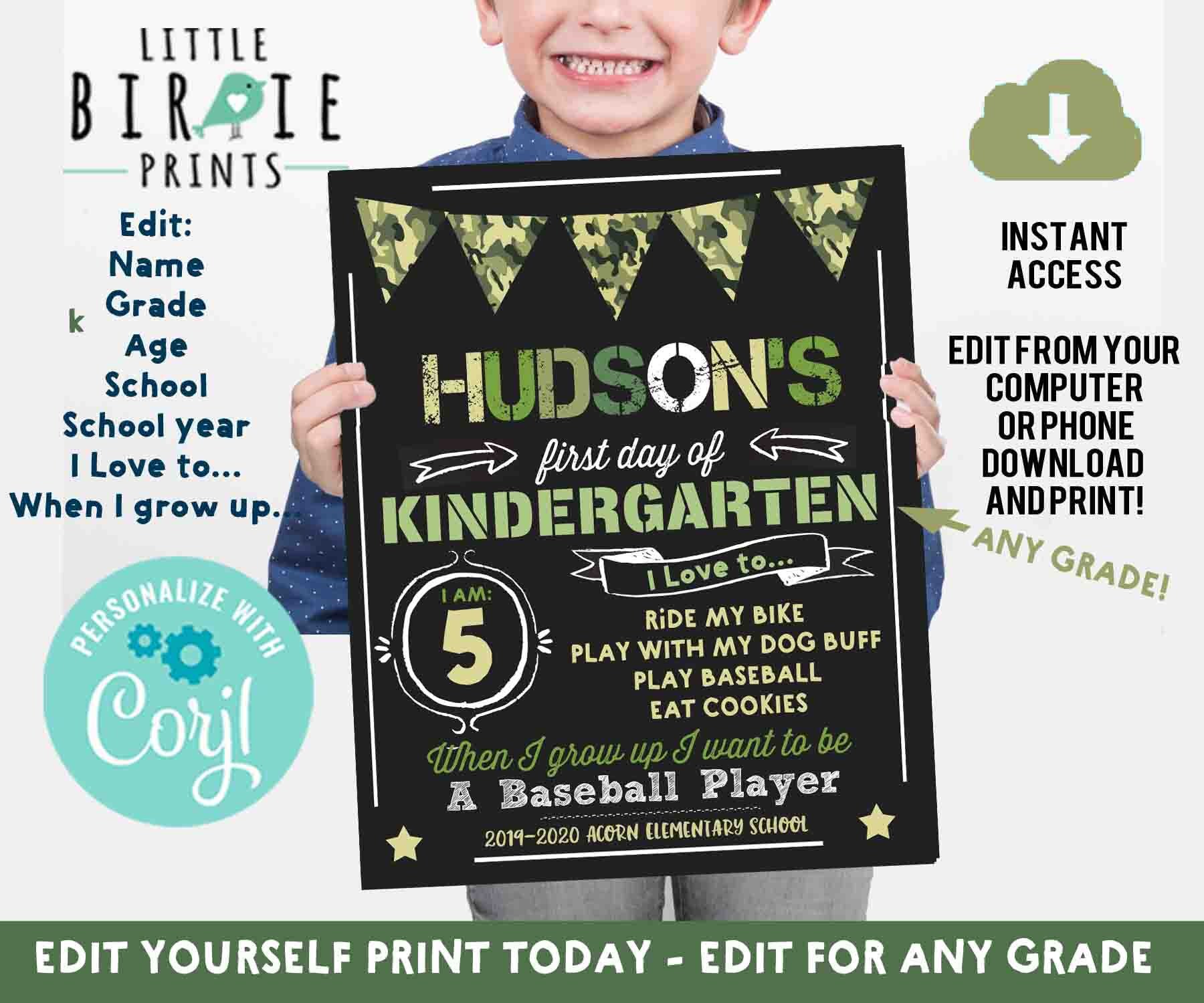 CAMO first day of school sign first day of first grade 2nd | Etsy