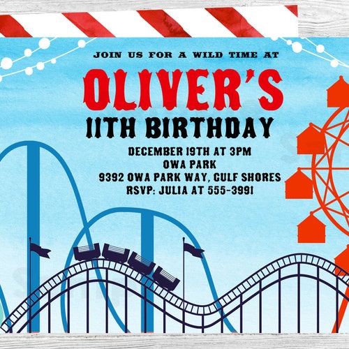 Amusement Park Birthday Invitation Roller Coaster Invitation - Etsy