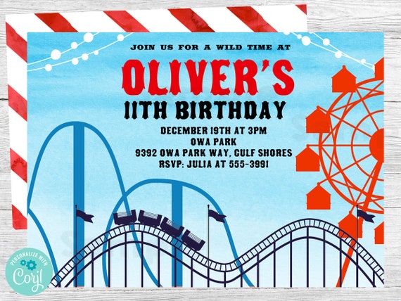 Amusement Park Birthday Invitation Roller Coaster Invitation - Etsy