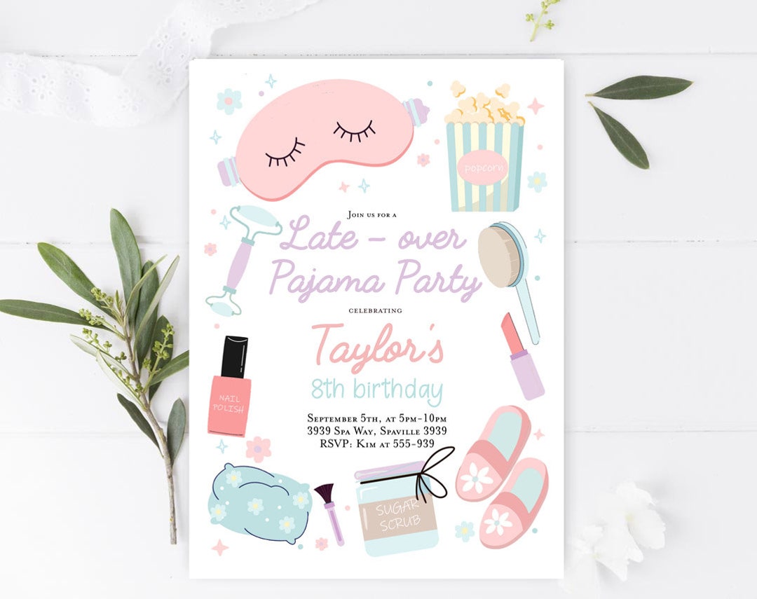 Late Over Party Birthday Invitation, Pajamas Birthday Invitation Party ...