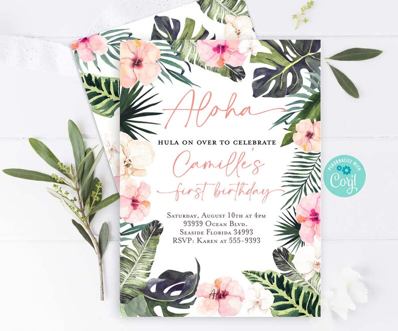 TROPICAL Birthday Party Invitation Pink Pineapple Invitation - Etsy