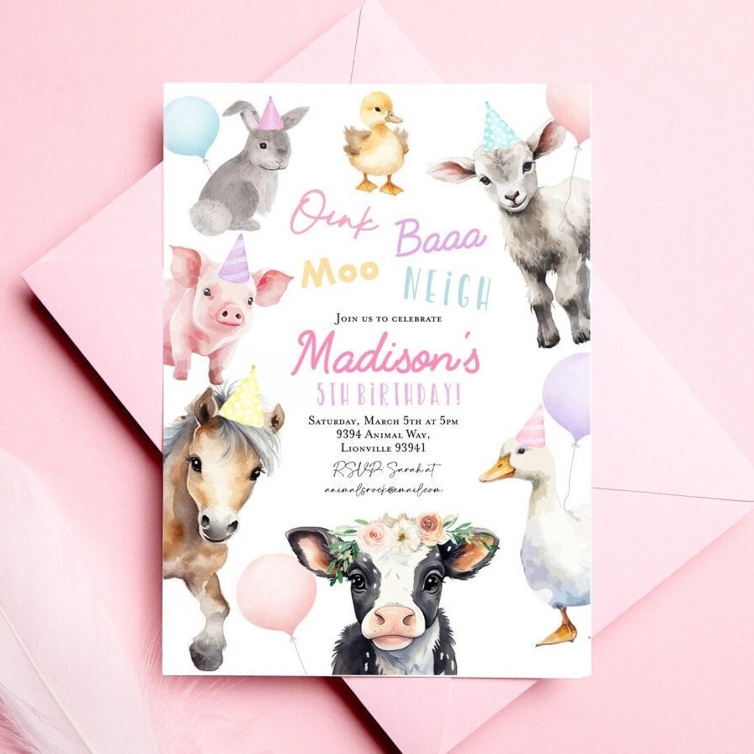 Girl FARM Birthday Party Invitation Pink Farm Birthday Invitation Party ...
