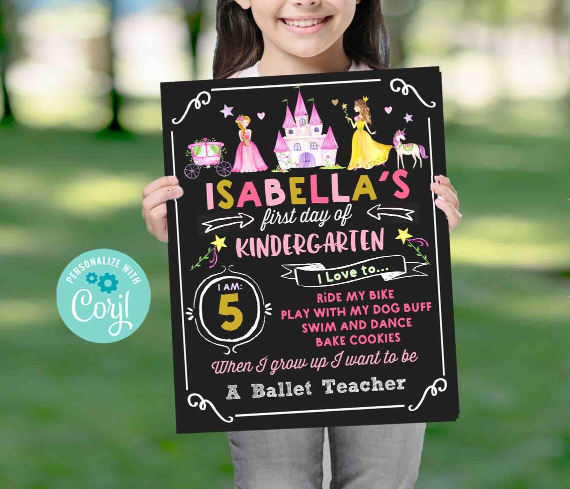 Princess first day of school sign first day of Kindergarten | Etsy