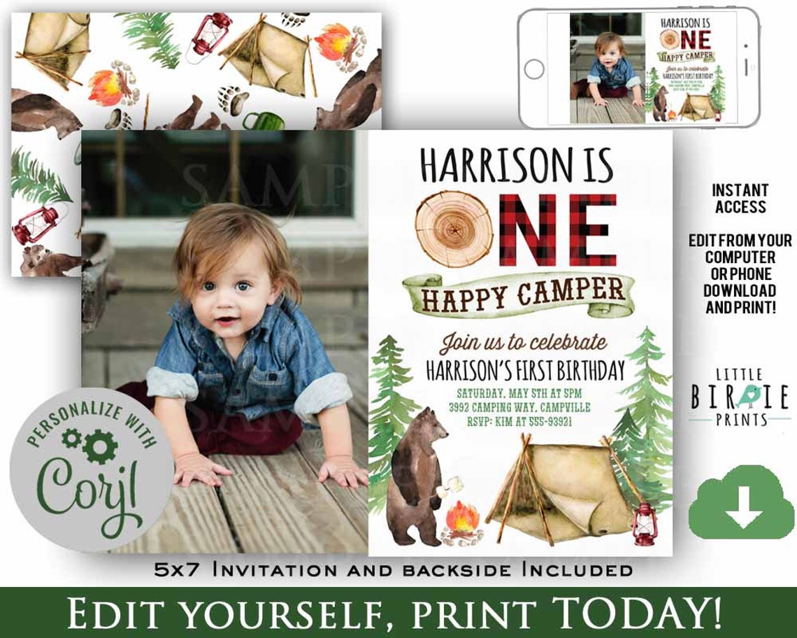 ONE HAPPY CAMPER Invitation Camping Birthday Invitation Camper - Etsy