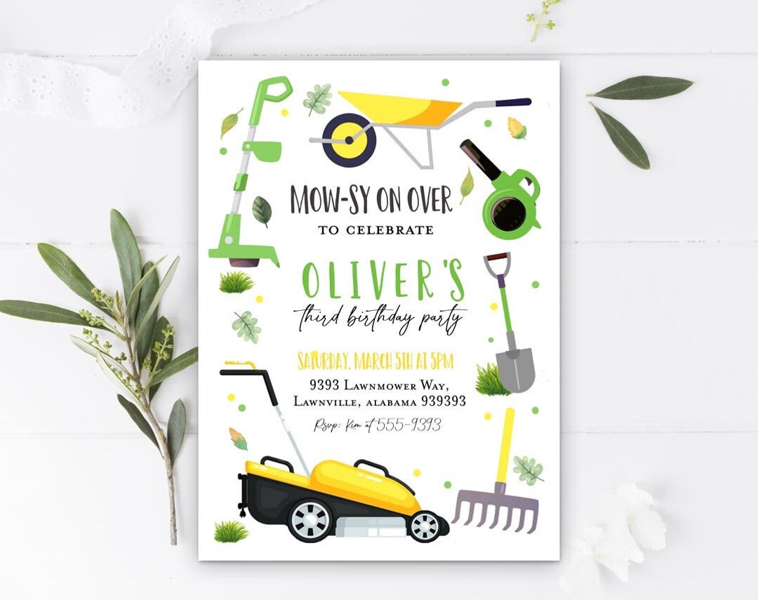 Lawnmower Birthday Party Invitation, Weed Eater Leaf Blower Birthday ...