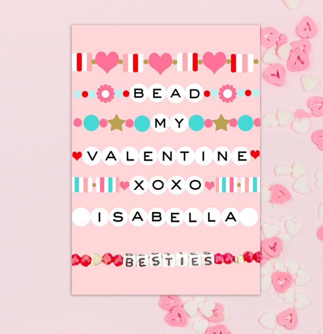 Printable Friendship Bracelet Valentine Card Tag, Class Handout Beads ...
