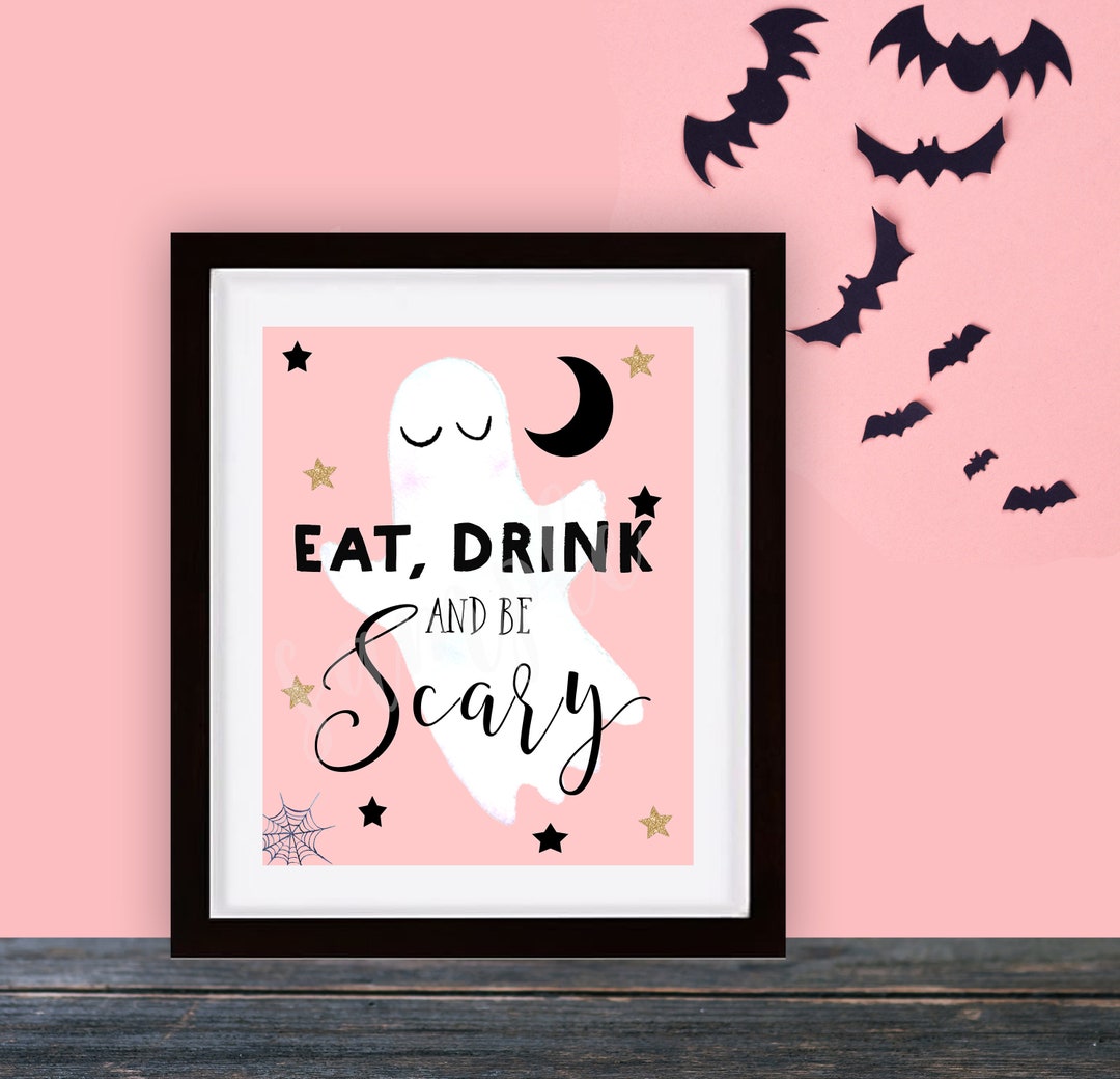 Pink HALLOWEEN WELCOME SIGN Pink Eat Drink and Be Scary Halloween ...