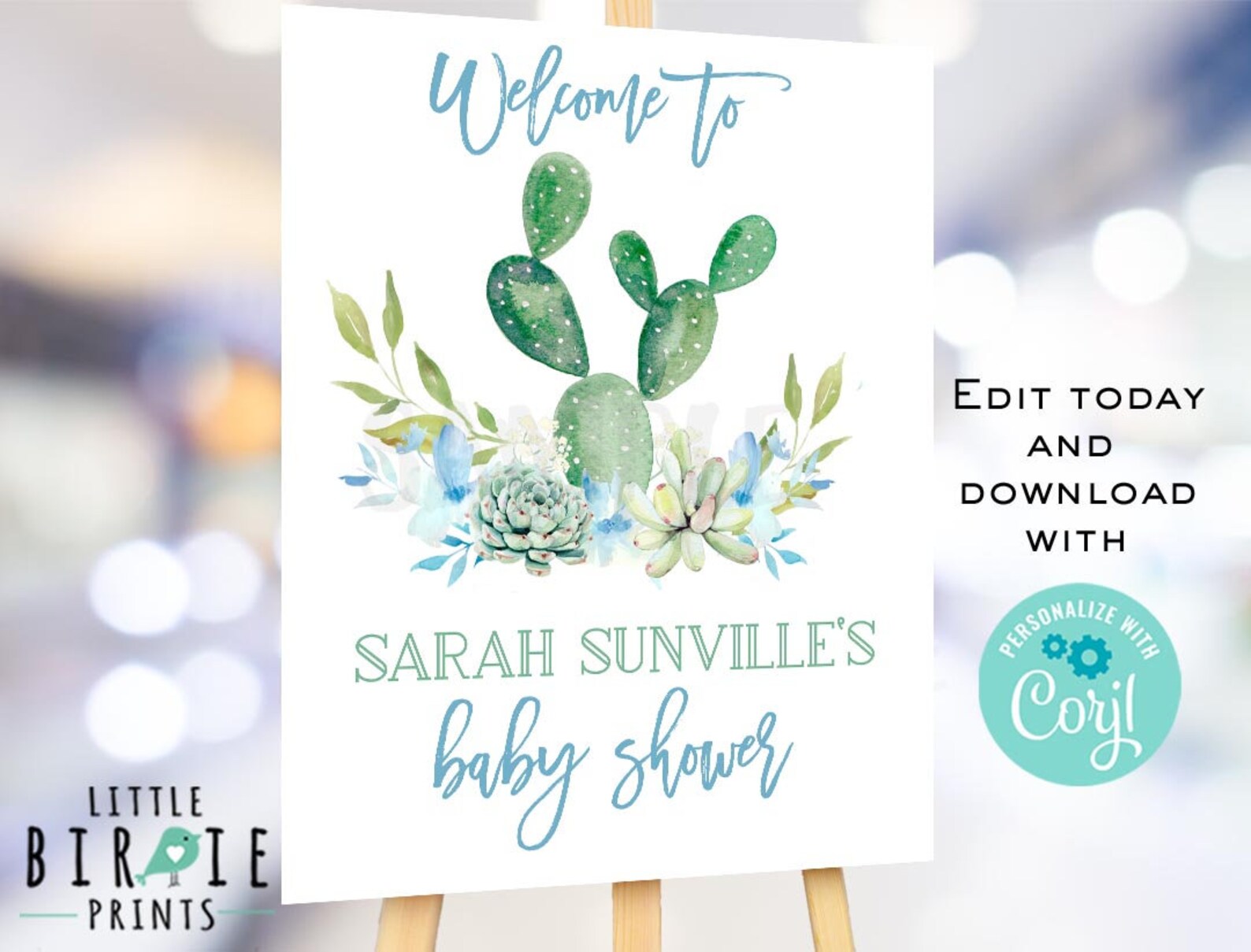Cactus Baby Shower Welcome Sign Editable Blue Taco 'bout a | Etsy