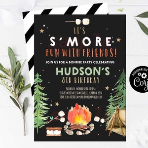 S'MORES BIRTHDAY INVITATION Boy S'mores Party Invitation Bonfire Birthday Invitation Campfire ...