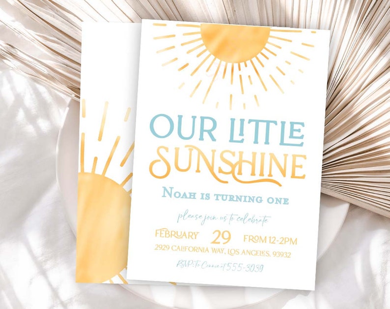 Editable Sunshine Birthday Invitation Boy Blue Our Little - Etsy