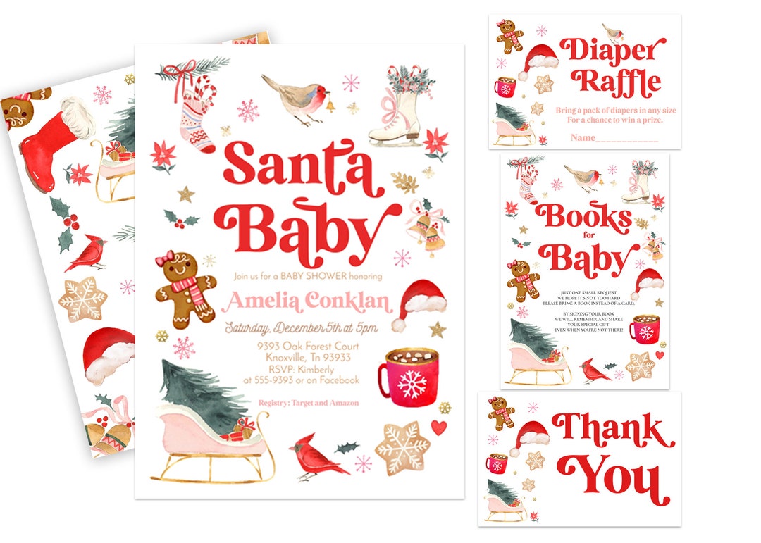 Editable SANTA BABY Shower Invitation, Girl Christmas Baby Shower ...