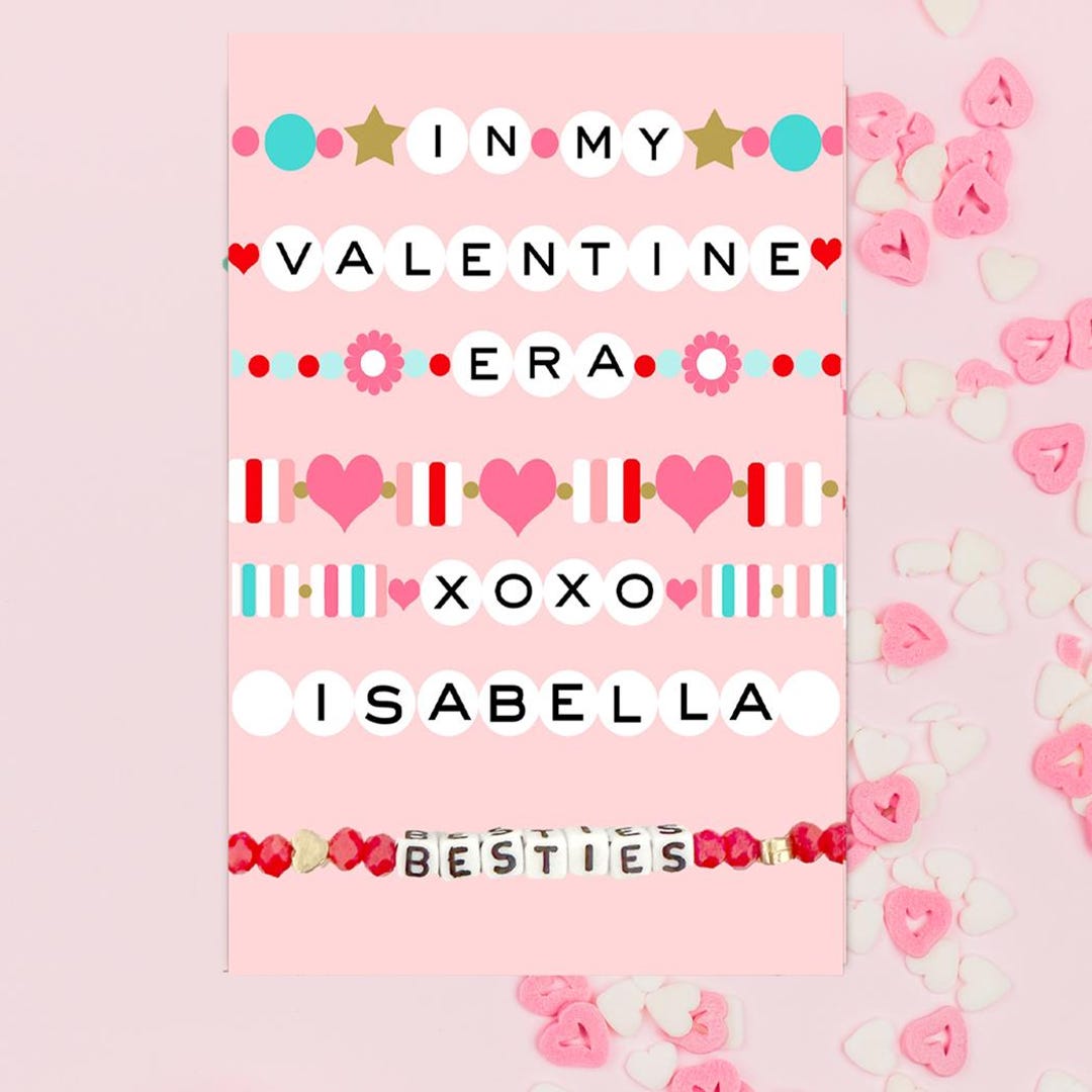 Printable Friendship Bracelet Valentine Card Tag, Class Handout Beads ...